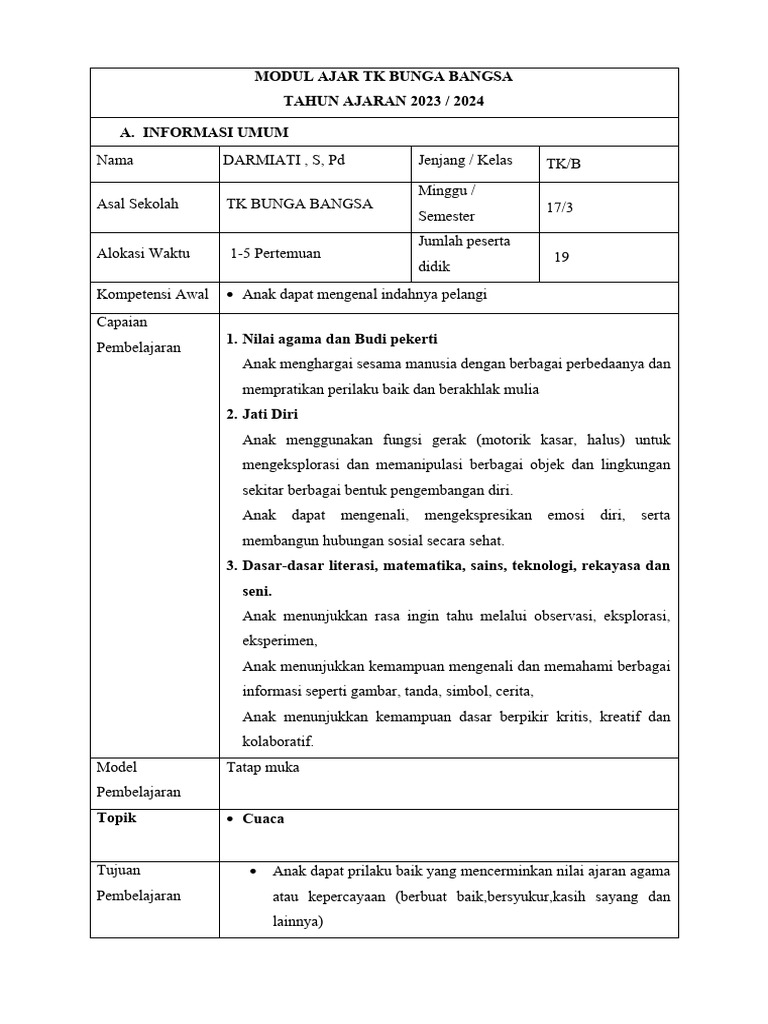 Modul Ajar Tema Pelangi untuk TK | PDF