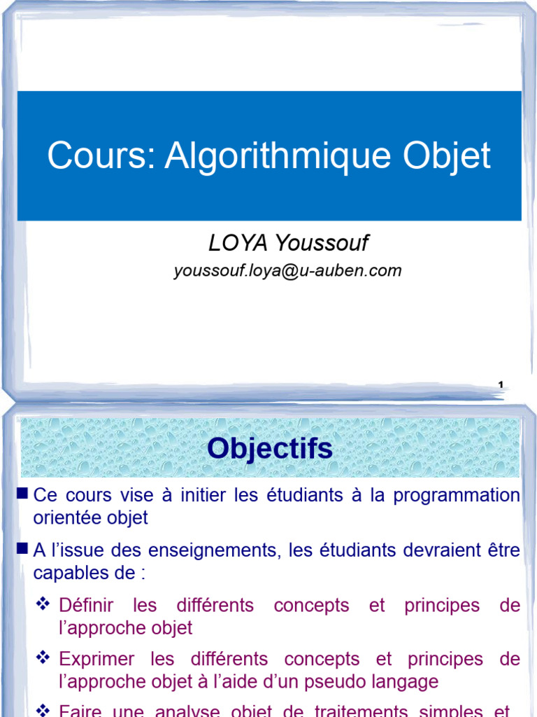 Présentation Cours Algo Objet | PDF | Classe (informatique) | Programmation informatique
