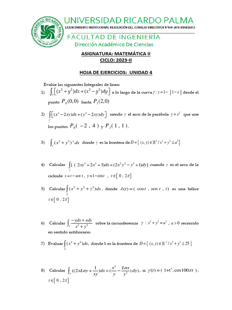 S13 Hoja de Ejercicios 13 | PDF | Integral | Curva