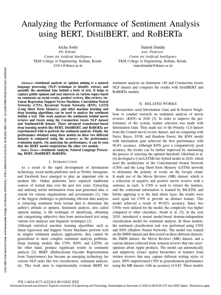 Analyzing The Performance of Sentiment Analysis Using BERT DistilBERT and RoBERTa | PDF ...