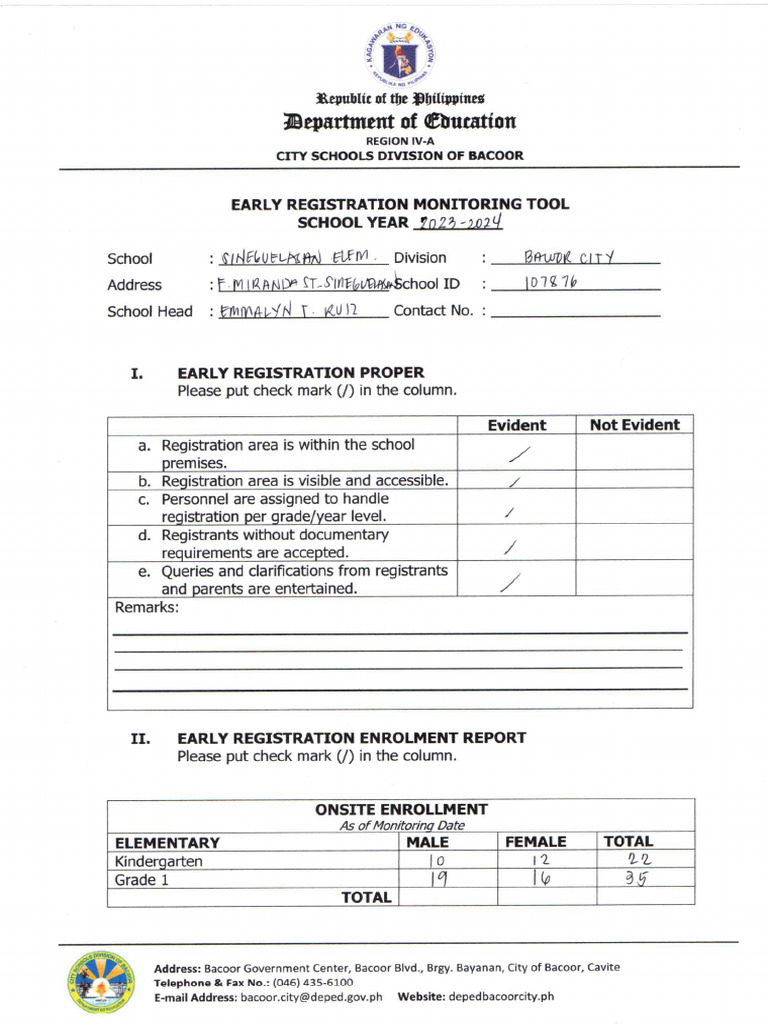 Early Registration Monitoring Tool S.Y 2023-2024 PDF | PDF