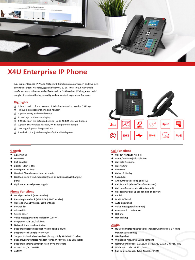 Fanvil X4U-V2+ Datasheet | PDF | Data Transmission | Internet Standards