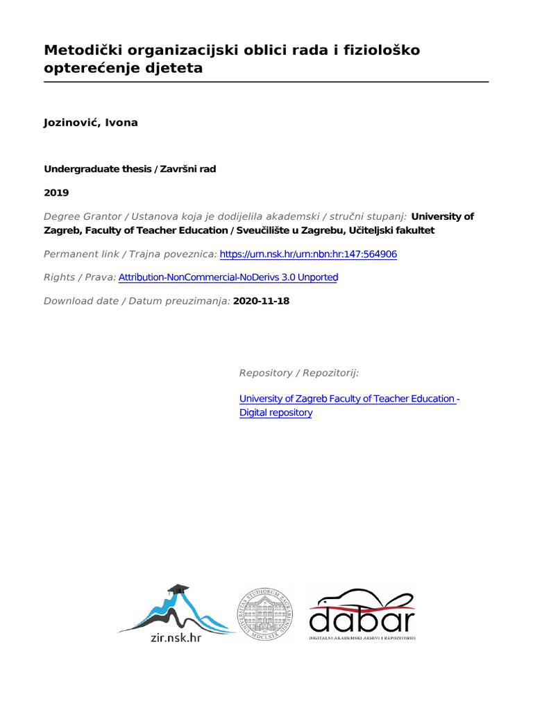 Metodicki Organizacijski Oblici Rada I Fiziolosko Opterecenje Djeteta ...