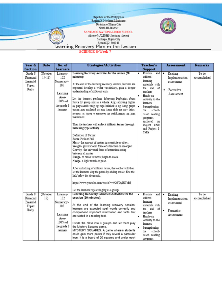 8 LRP Science Week 7 | PDF | Learning | Weight