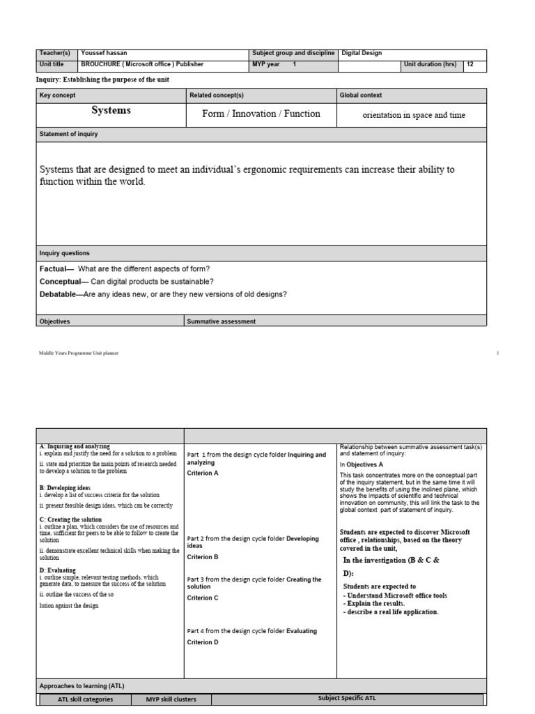 MYP Year 1 | PDF | Information | Communication