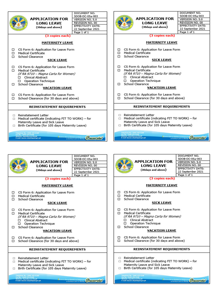 Long leave checklist | PDF | Social Programs | Public Services