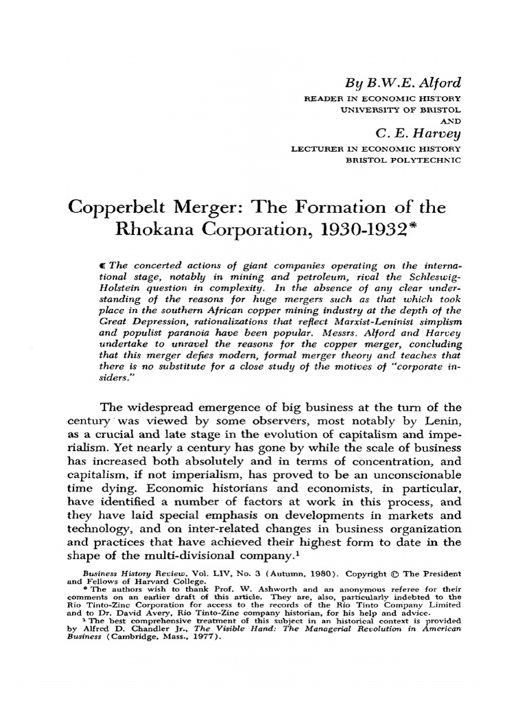 Copperbelt Merger-The Formation of The Rhokana Corporation, 1930-1932 ...