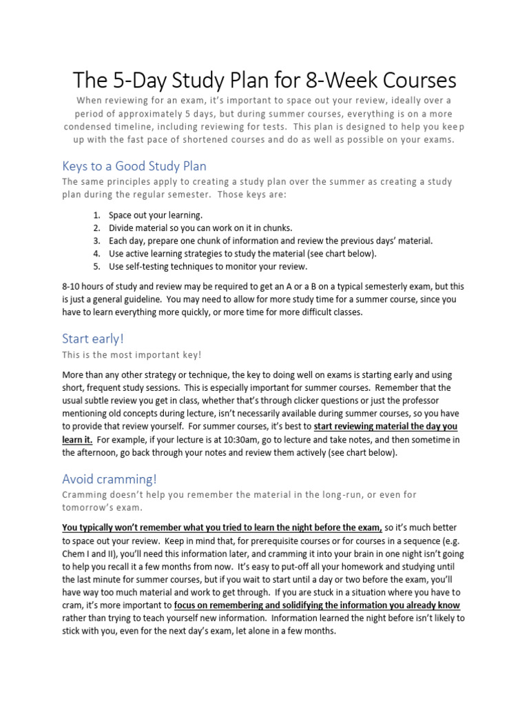 5 Day Study Plan 8 Week Courses | Download Free PDF | Memory | Human ...