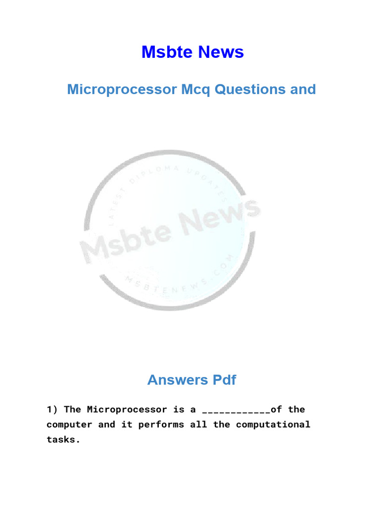 Microprocessor MCQ Questions and Answers PDF Msbte News | PDF | Central Processing Unit ...