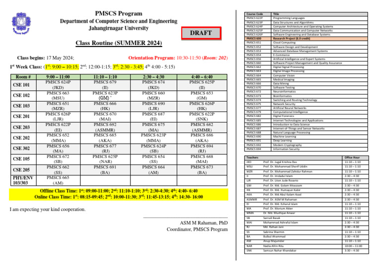 PMSCS Class Routine Summer 2024 | PDF | Software | Computer Vision
