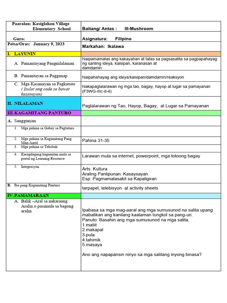 Filipino Iii-Demonstration Plan-Pang-Uri | PDF