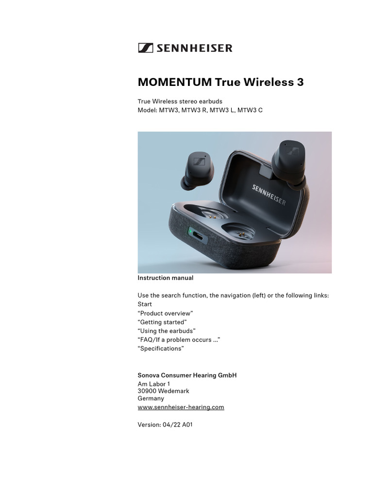 Instruction - Manual-Instruction Manual MOMENTUM True Wireless 3-MTW3-en | PDF | Headphones ...