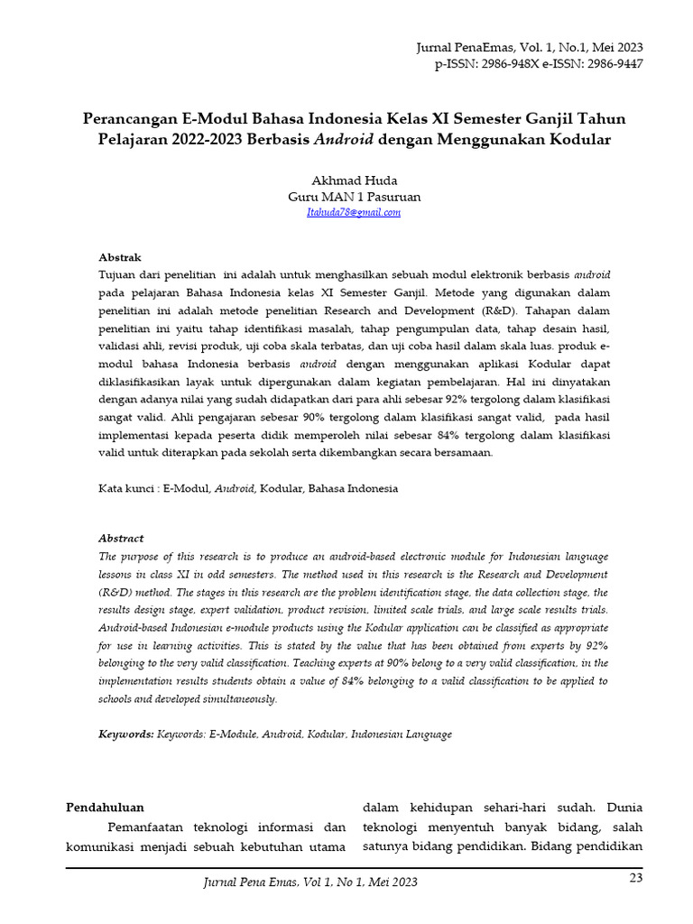 Perancangan E-Modul Bahasa Indonesia Kelas XI Semester Ganjil Berbasis ...