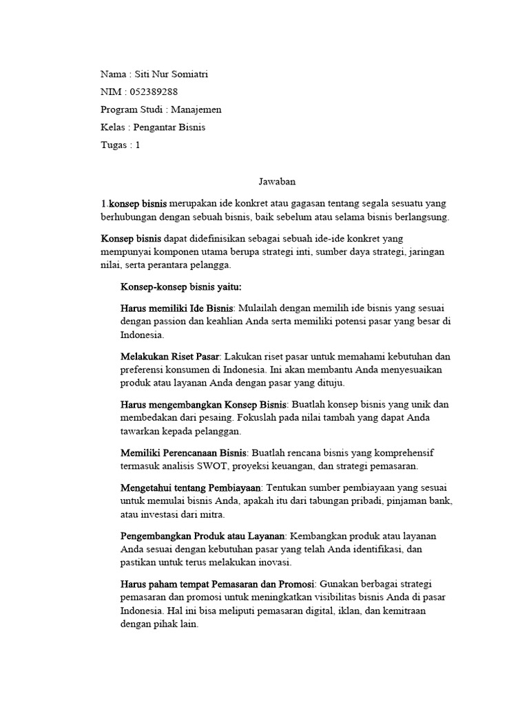 Konsep Bisnis dan Strategi Wirausaha | PDF | Bisnis
