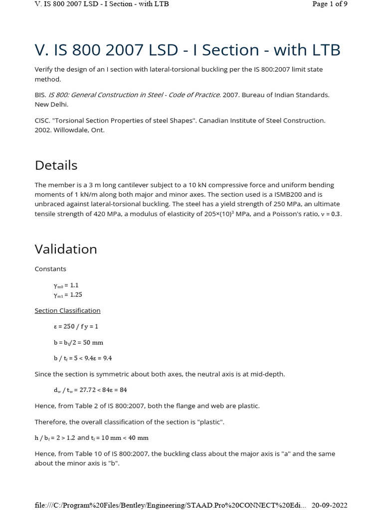 STAAD-I Section With LTB | PDF | Buckling | Bending