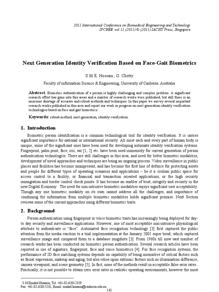 Next Generation Identity Verification Based On Face-Gait Biometrics ...