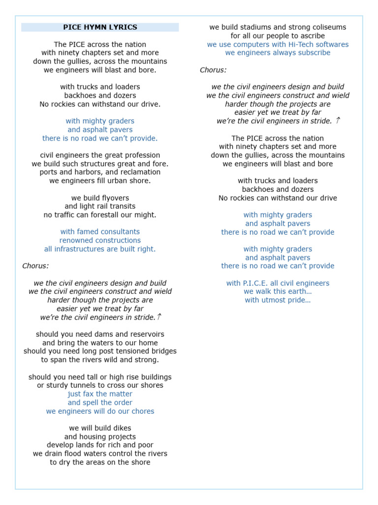 Pice Hymn Lyrics | PDF | Civil Engineering | Hydrology