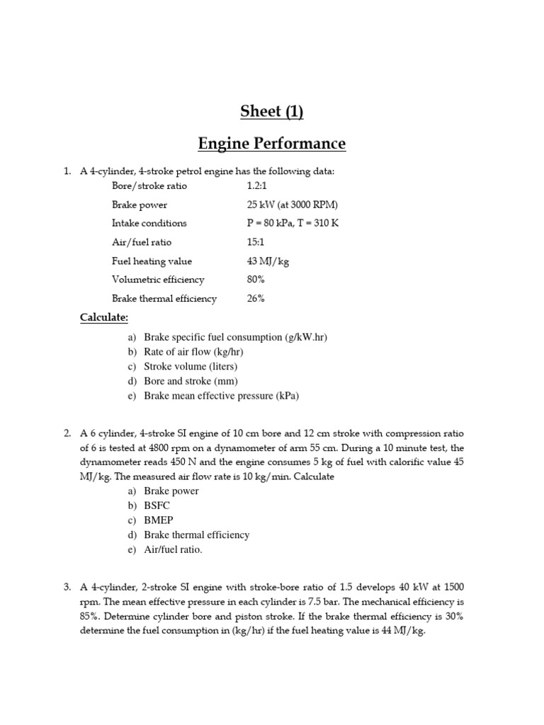 Sheet 1 | PDF | Internal Combustion Engine | Fuel Efficiency