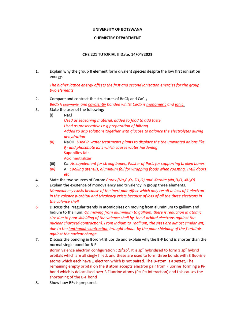 Tutorial 2 Solutions | PDF | Chemical Bond | Molecular Orbital