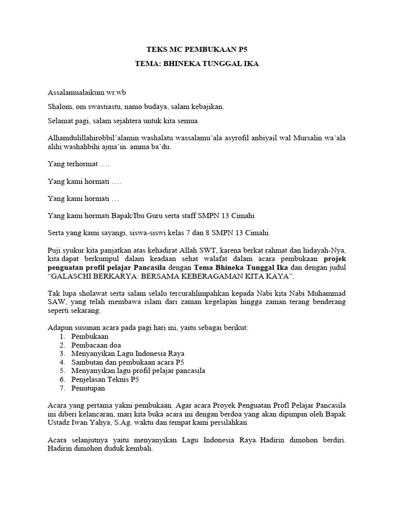 Teks Mc Pembukaan p5 | PDF