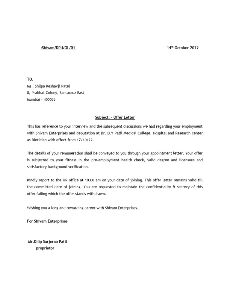 Offer Letter Format | PDF