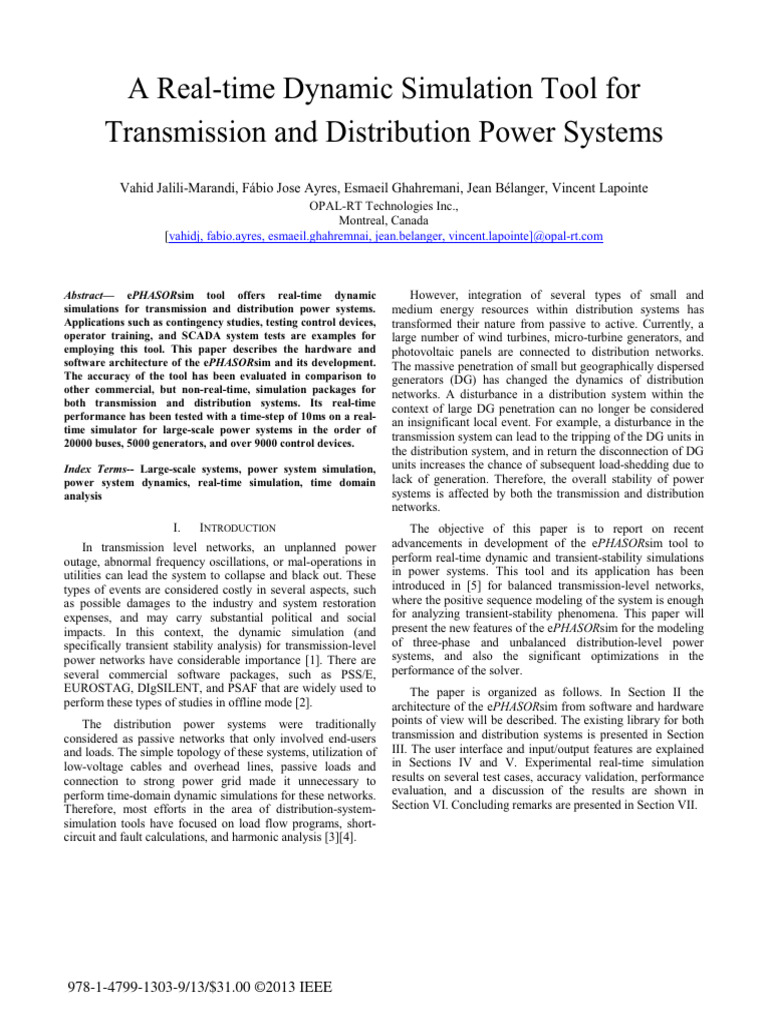 A Real Time Dynamic Simulation Tool For Download Free Pdf Electric Power Transmission