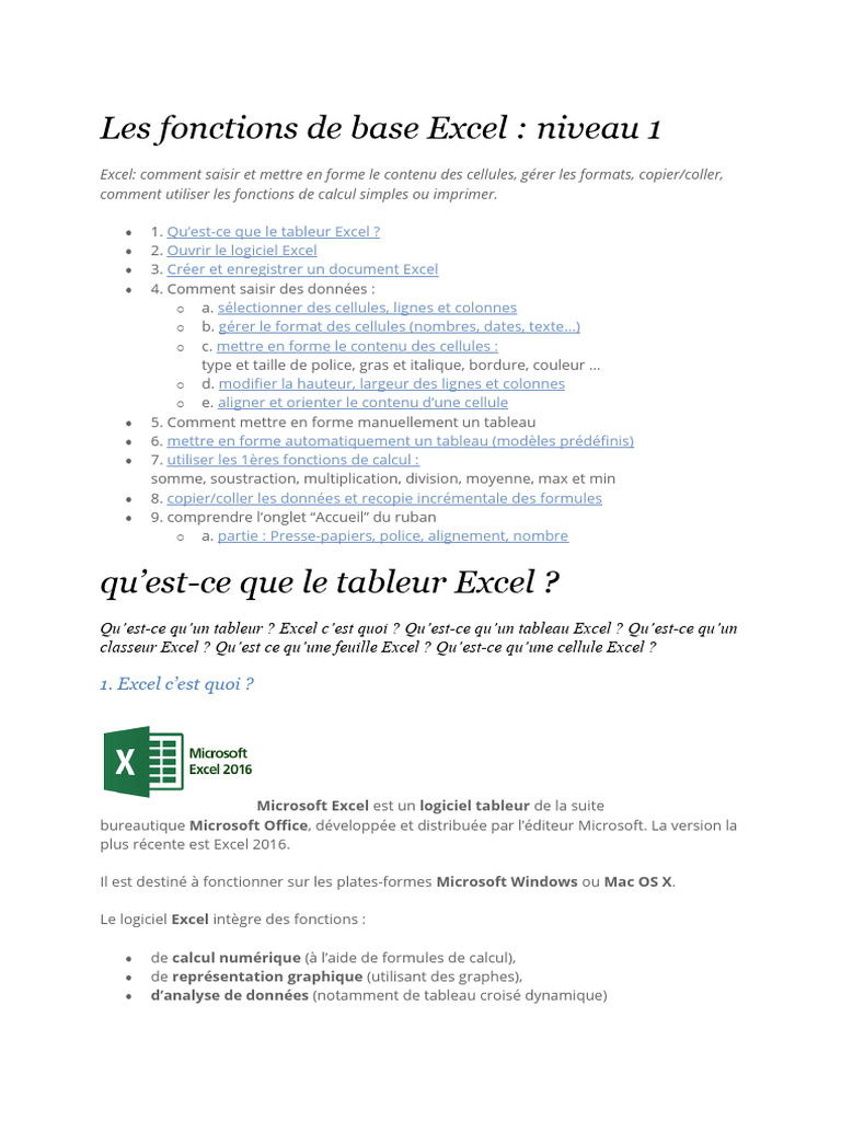 Introduction aux fonctions de base d'Excel | PDF | Microsoft Excel ...