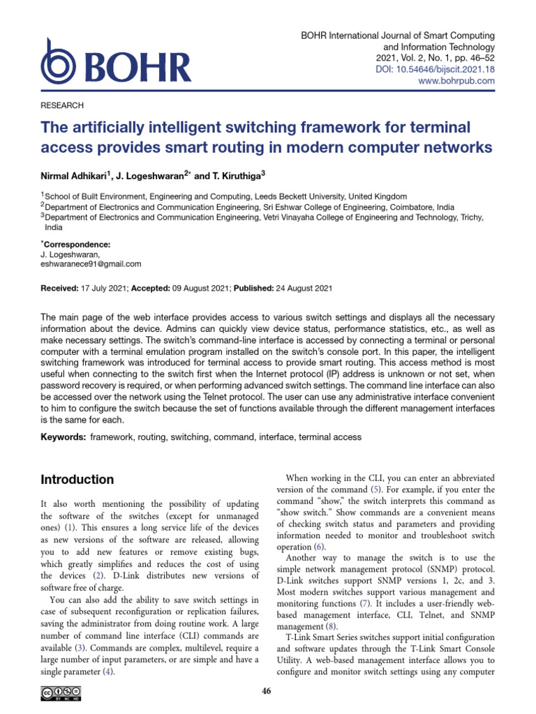 The Artificially Intelligent Switching Framework For Terminal Access Provides Smart Routing in ...