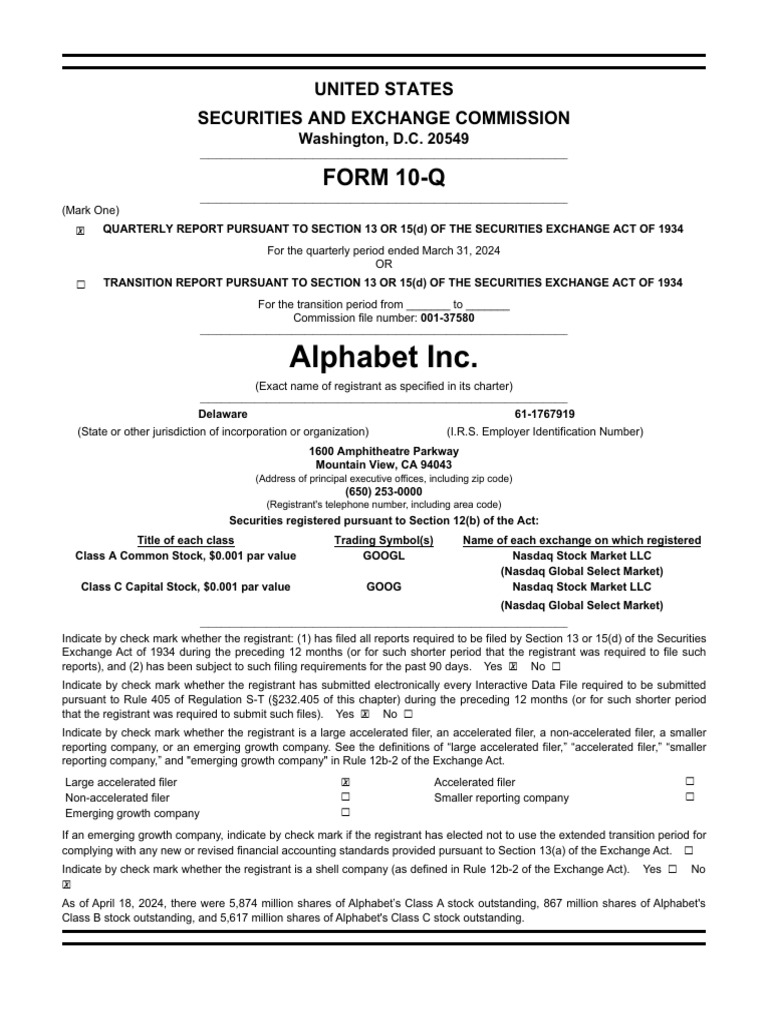 Goog 10 Q q1 2024 | PDF | Securities (Finance) | Equity (Finance)