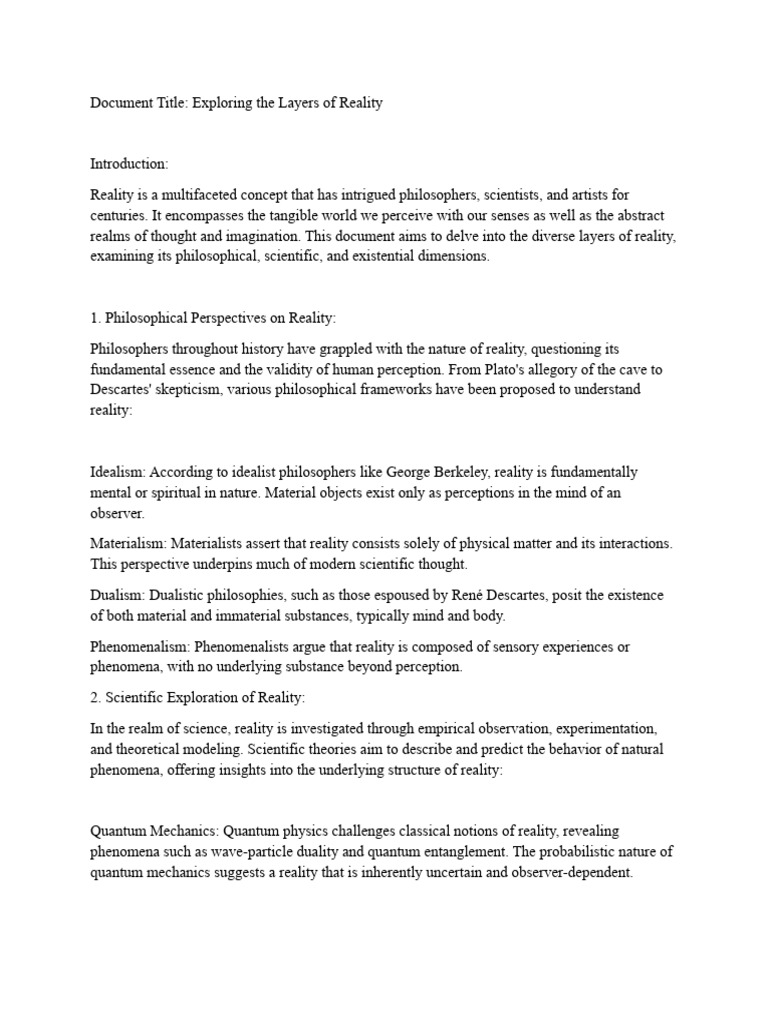Exploring The Layers of Reality | PDF | Reality | Existentialism