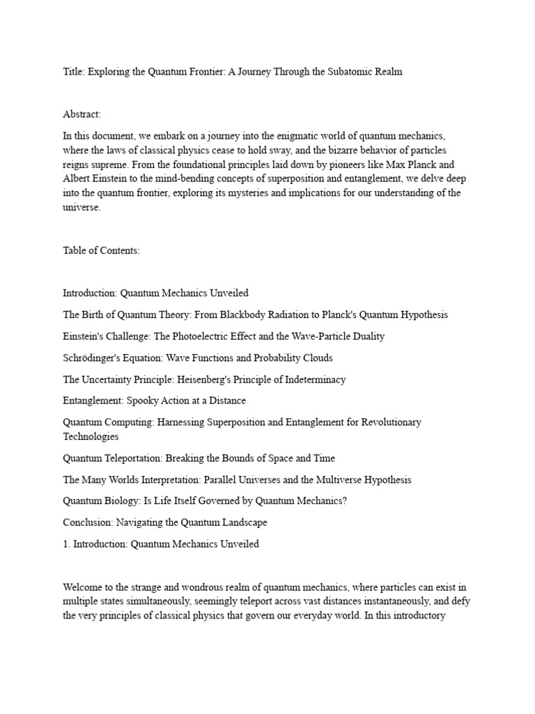 Exploring the Quantum Frontier A Journey Through the Subatomic Realm | PDF | Quantum Mechanics ...