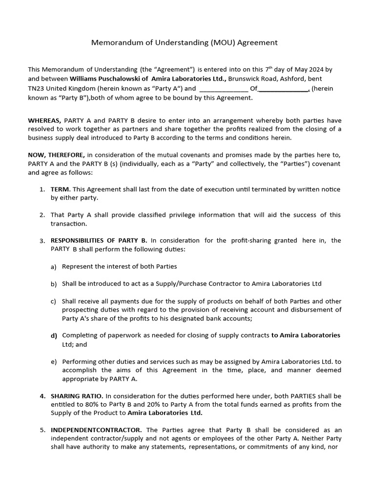 Draft Of Mou Pdf Confidentiality Consideration