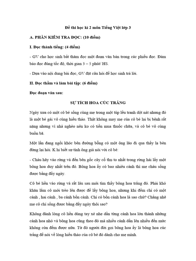 De Thi Tieng Viet Lop 3 Hoc Ki 2 Chan Troi Sang Tao So 3 1 | PDF