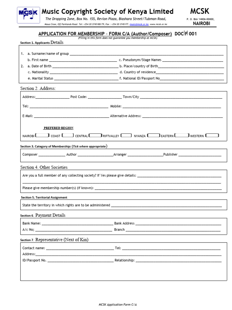 Membership Application - Composer Author - Form | PDF | Justice | Crime & Violence