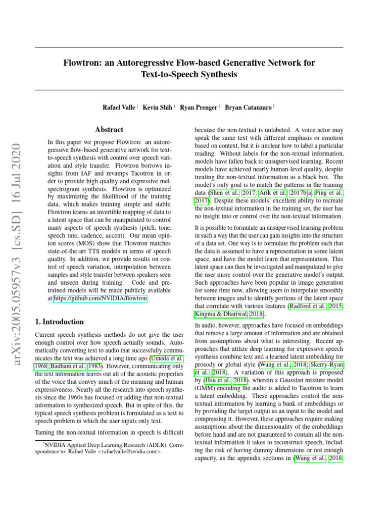 Flowtron | PDF | Speech Synthesis | Normal Distribution
