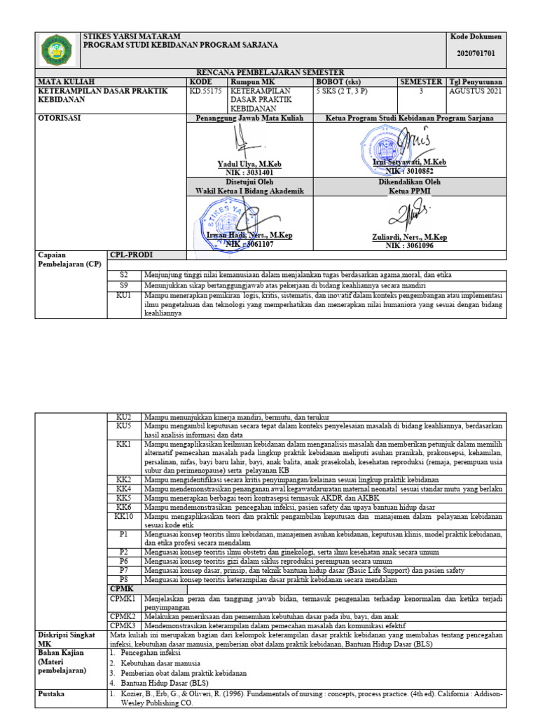RPS KDPK Ganjil 2021-2022 | PDF | Sains & Matematika