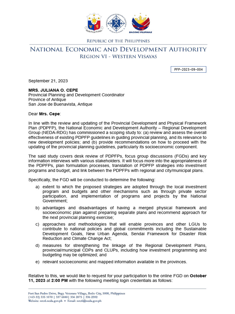 PFP-2023-09-004 Antique-Conduct of FGD On PDPFP Assessment | PDF | Policy