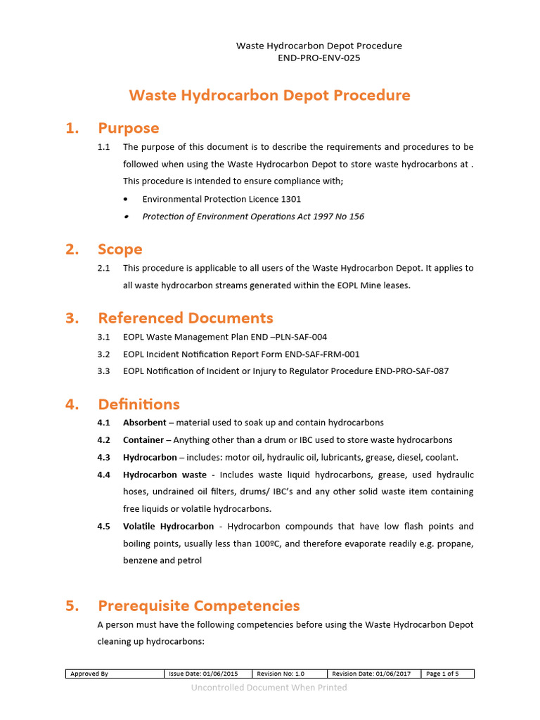 Waste Hydrocarbon Depot Procedure Guide | PDF | Waste | Petroleum