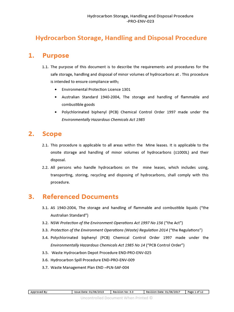 END-PRO-ENV-023 Hydrocarbon Storage, Handling and Disposal Procedure | Download Free PDF | Waste ...