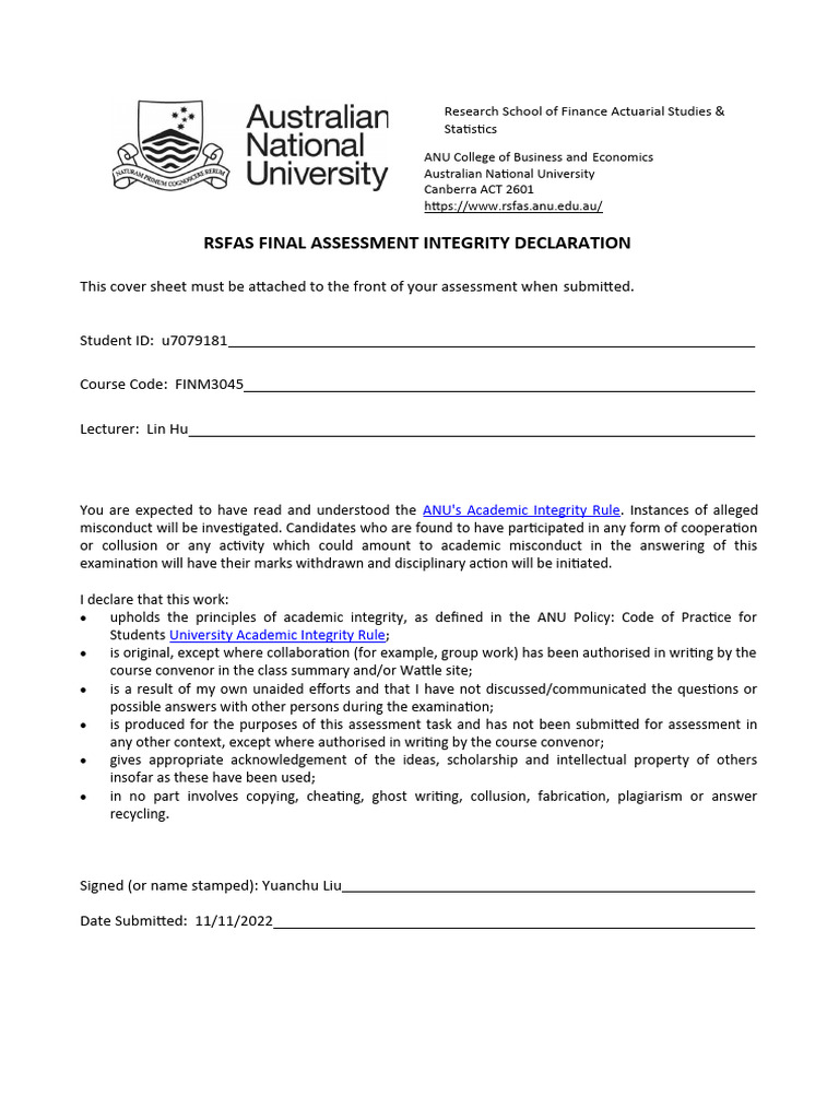 RSFAS Final Exam Integrity | PDF