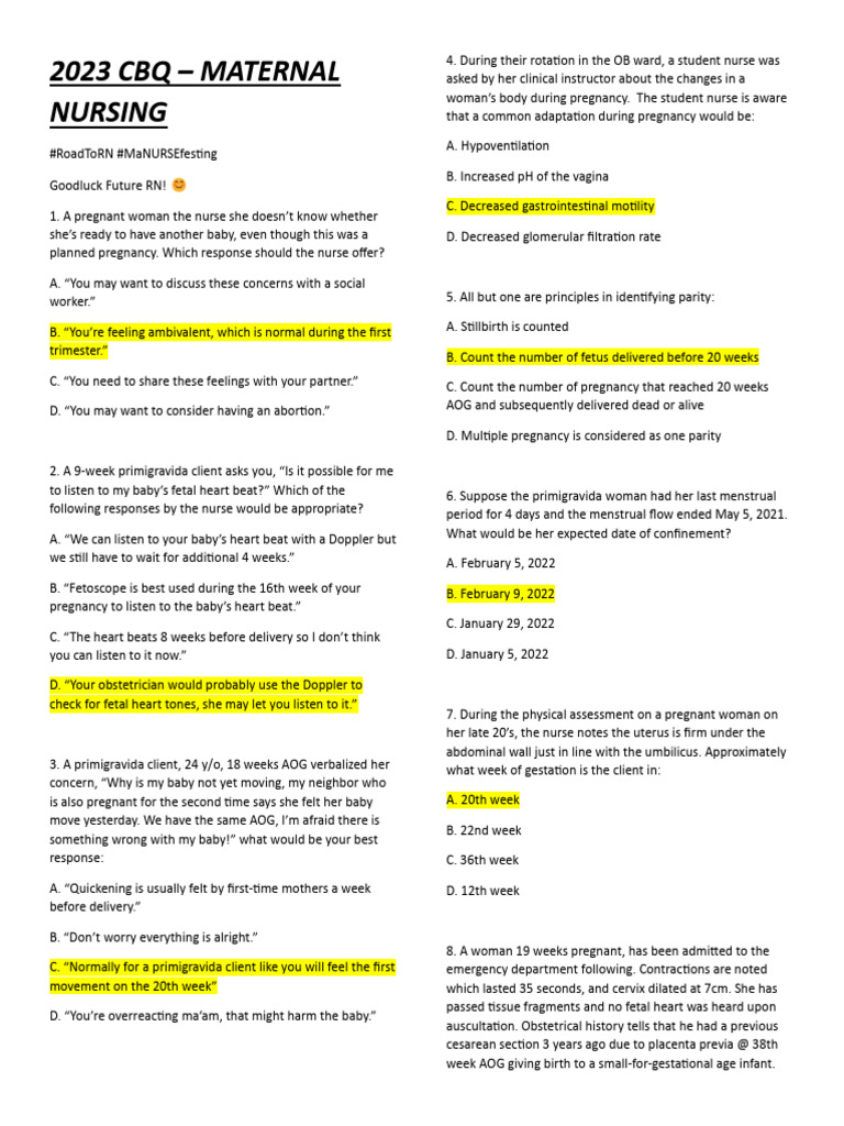 2023 CBQ - Maternal (Ob) | PDF | Childbirth | Pregnancy