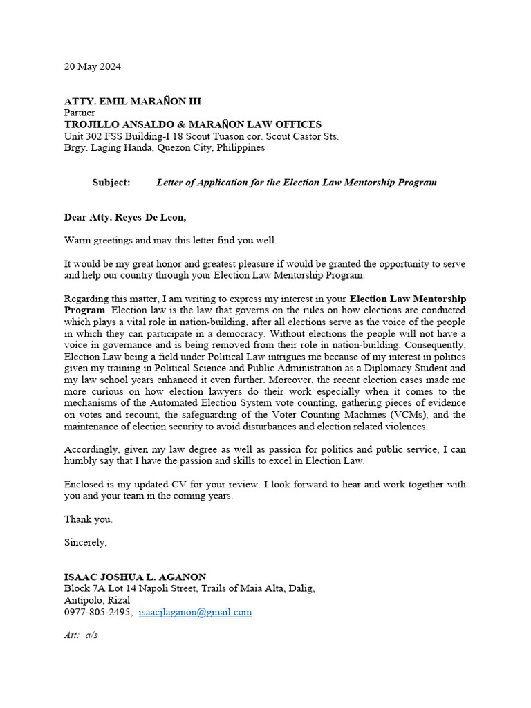 Cover Letter Tam Law Offices | PDF