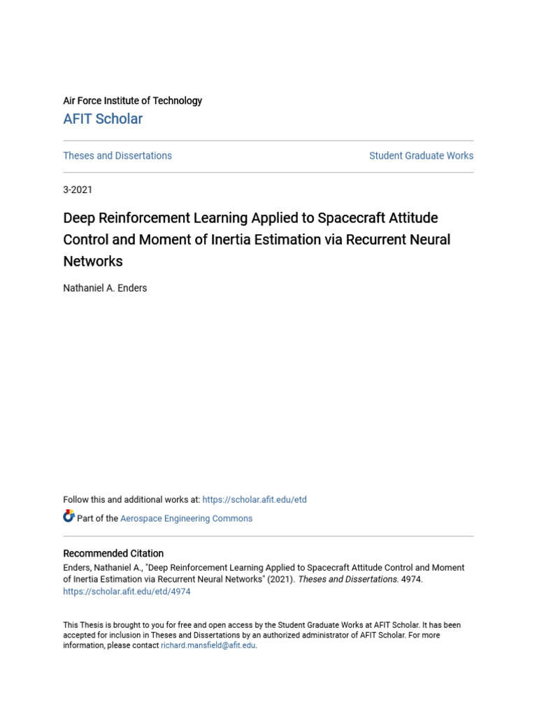 Deep Reinforcement Learning Applied to Spacecraft Attitude Contro | Download Free PDF | Torque ...