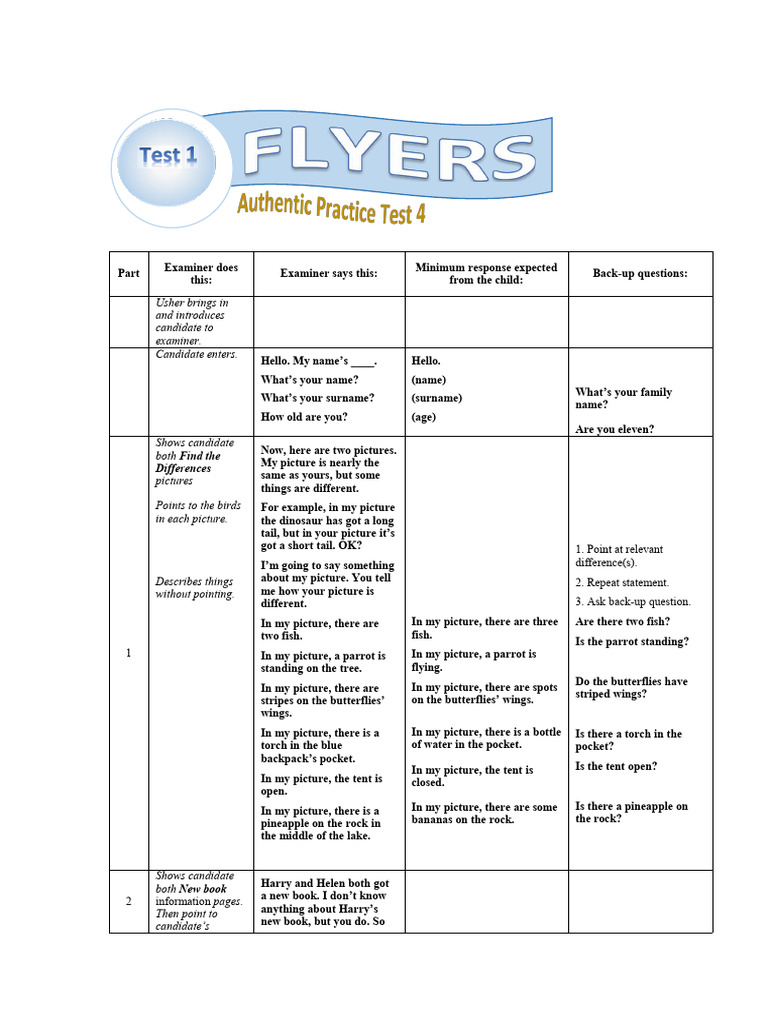 Flyers Authentic 4 - Test 1 | PDF