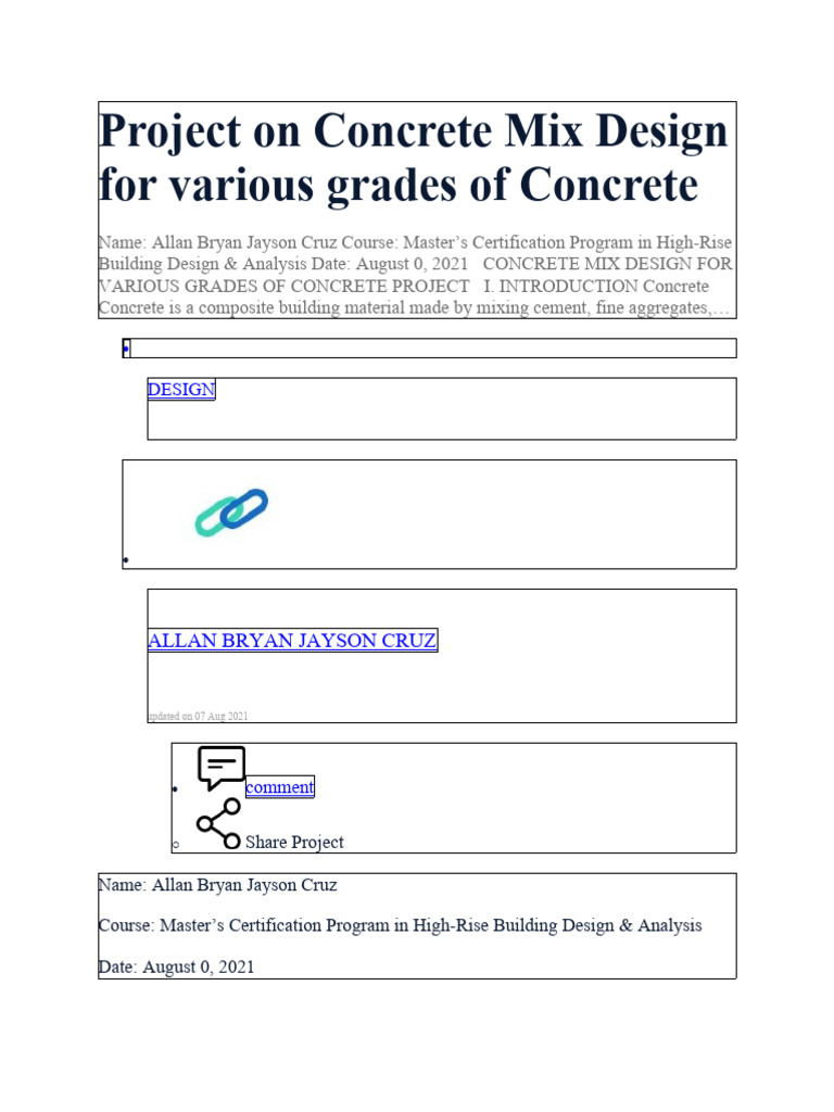 Project On Concrete Mix Design For Various Grades of Concrete | PDF ...