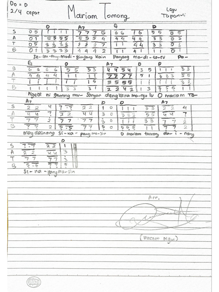 Partitur Mariam Tomong | PDF