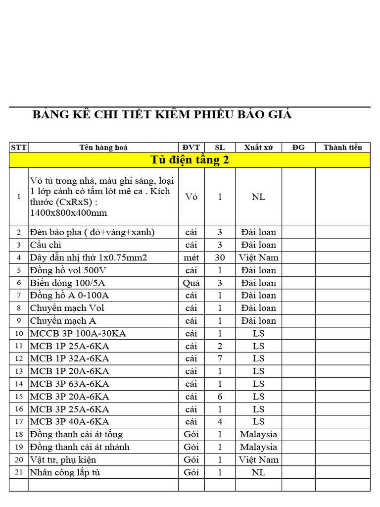 bảng kê 2 tủ 2 | PDF