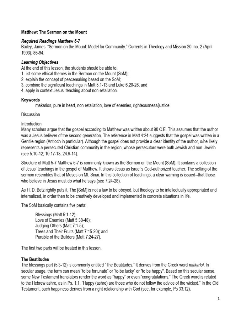 IV - The Sermon On The Mount | PDF | Sermon On The Mount | Gospel Of ...