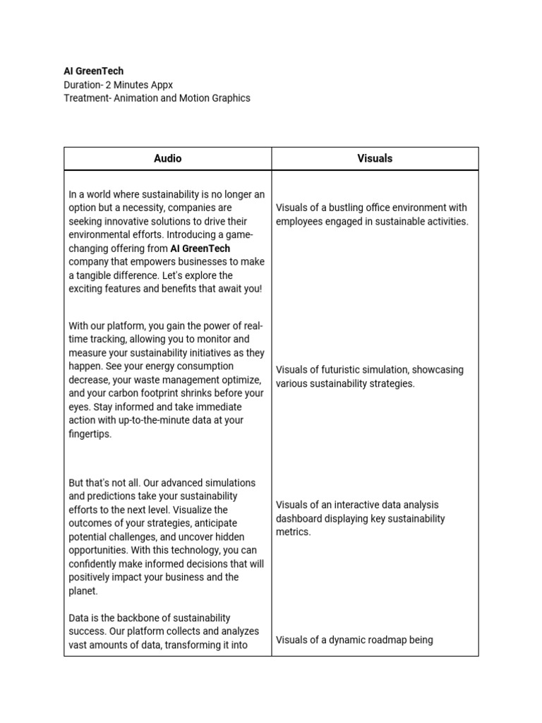 AI GreenTech- Video Script | PDF | Sustainability | Artificial Intelligence