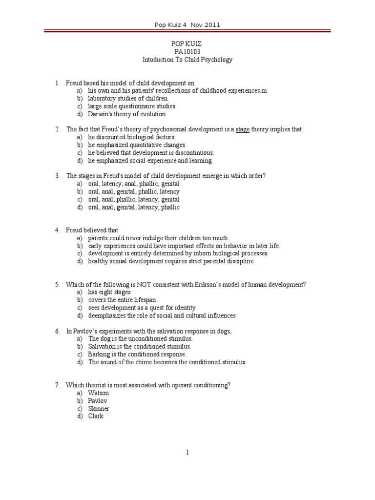 Pop Kuiz 4 Nov Midterm | PDF | Classical Conditioning | Developmental ...